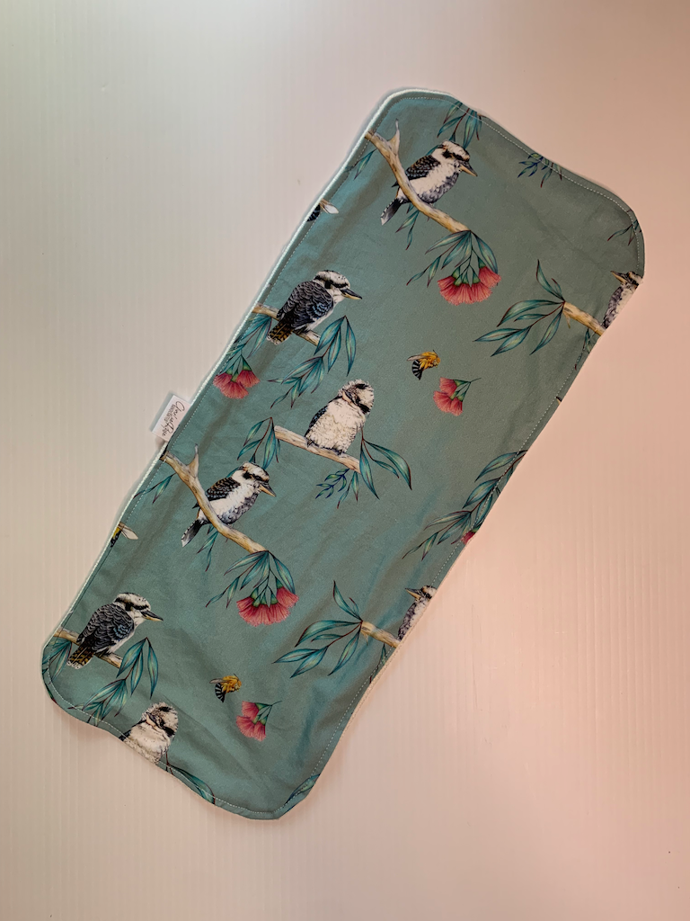 Kookaburra baby burp cloth | Charlie Rose handcrafted